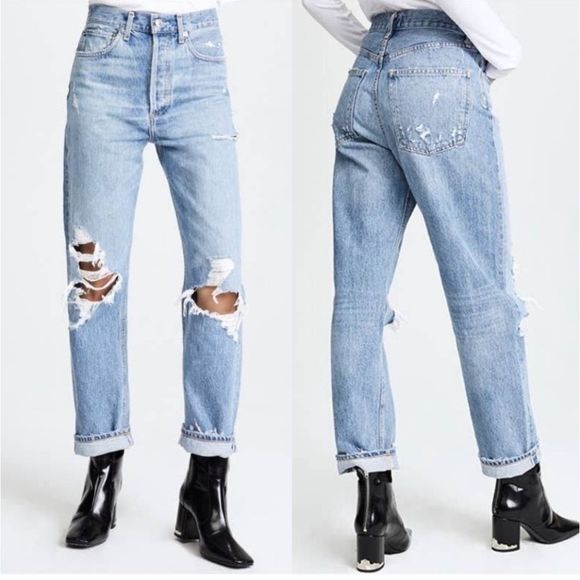 Zara | Jeans | Zarahigh Rise Medium Wash Distressed Ripped Knee Mom Fit ...